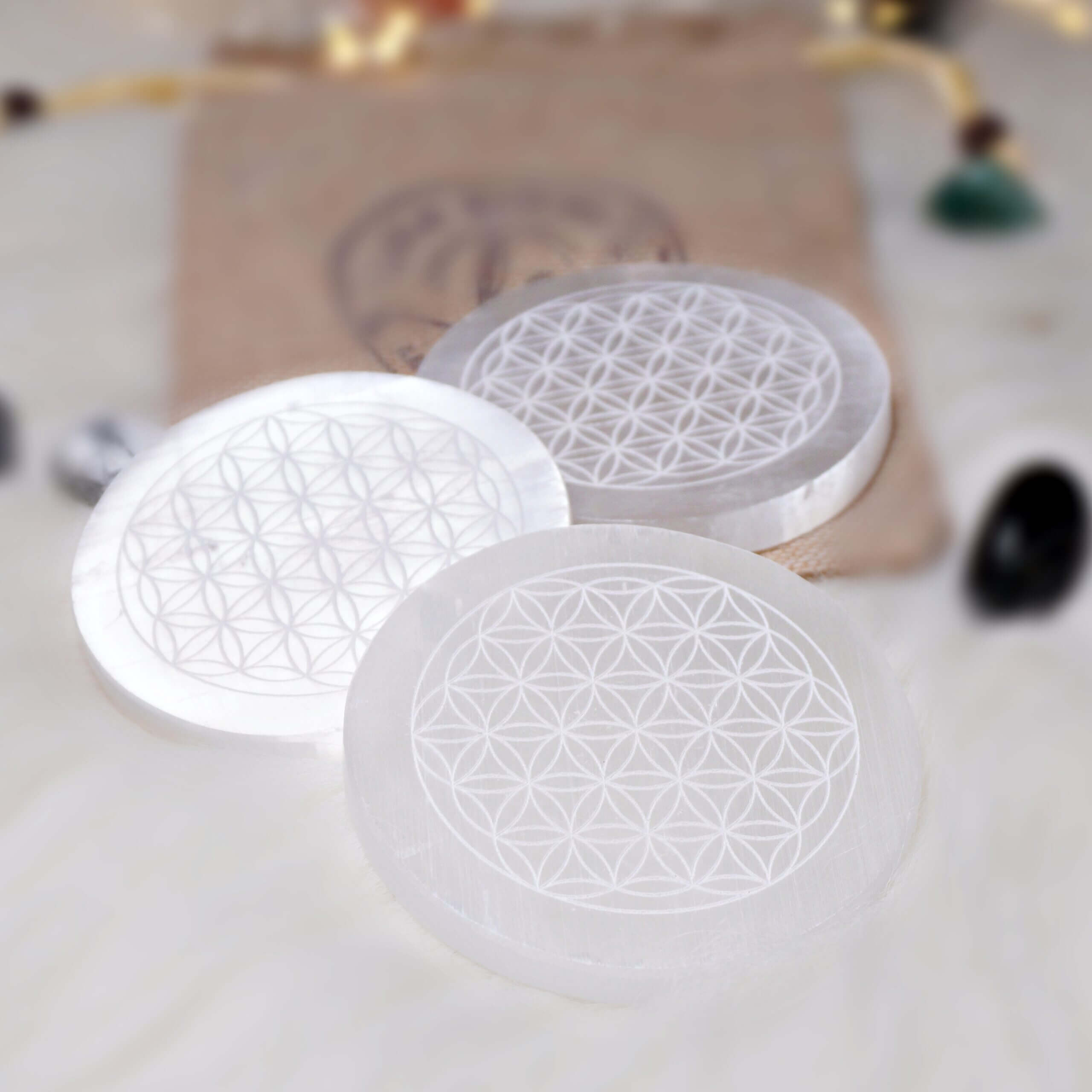 Morocco Selenite Crystal Charging Plates For Healing Stones 3Pcs ...